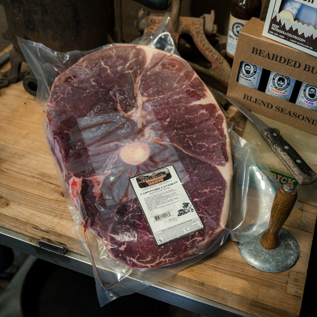 CARNIVORE CAVEMAN Beef Round Steak 9-11# – The Bearded Butchers